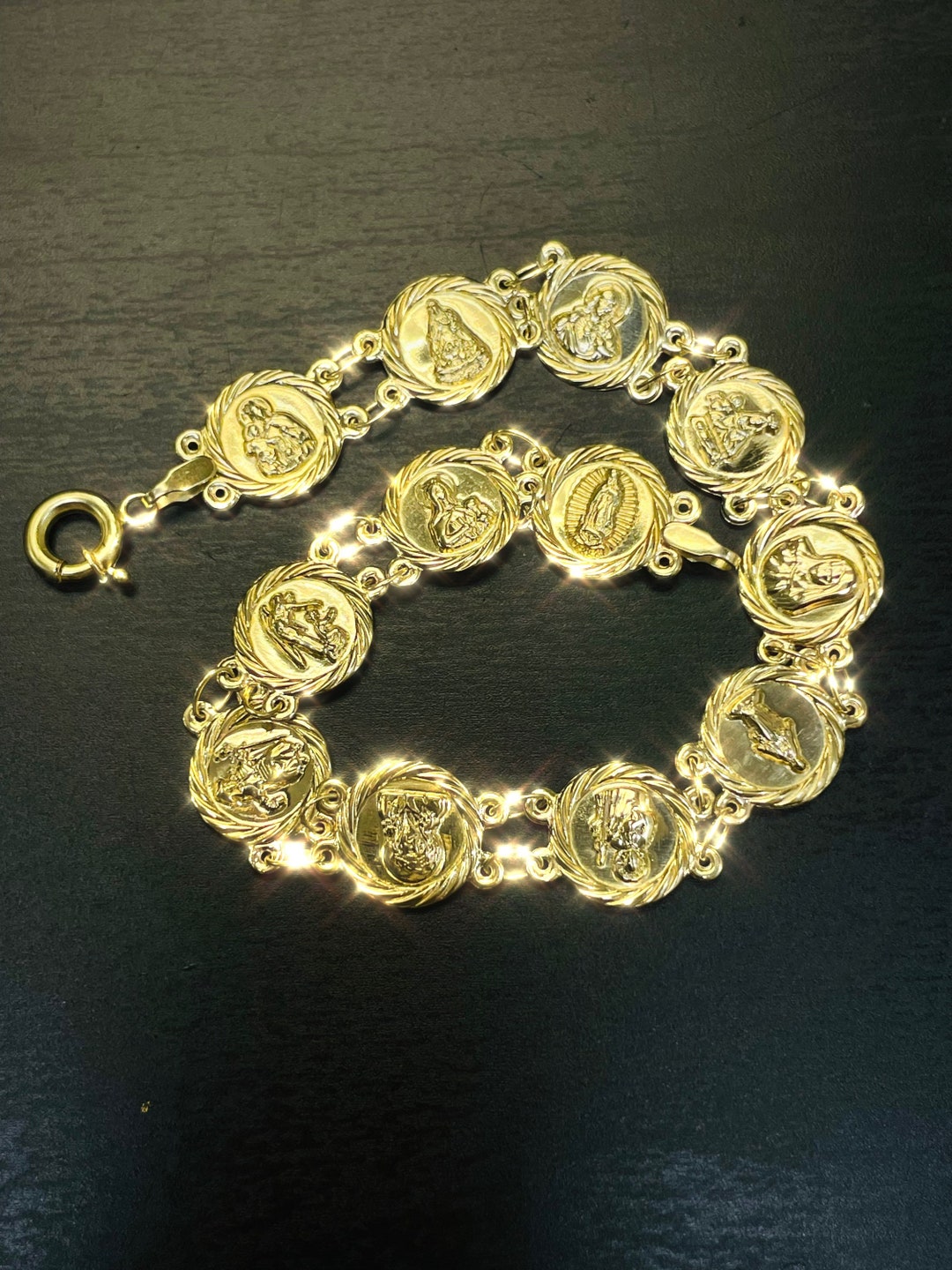 Solid 14K Yellow Gold Round Religious Christian All Saints Medallion ...