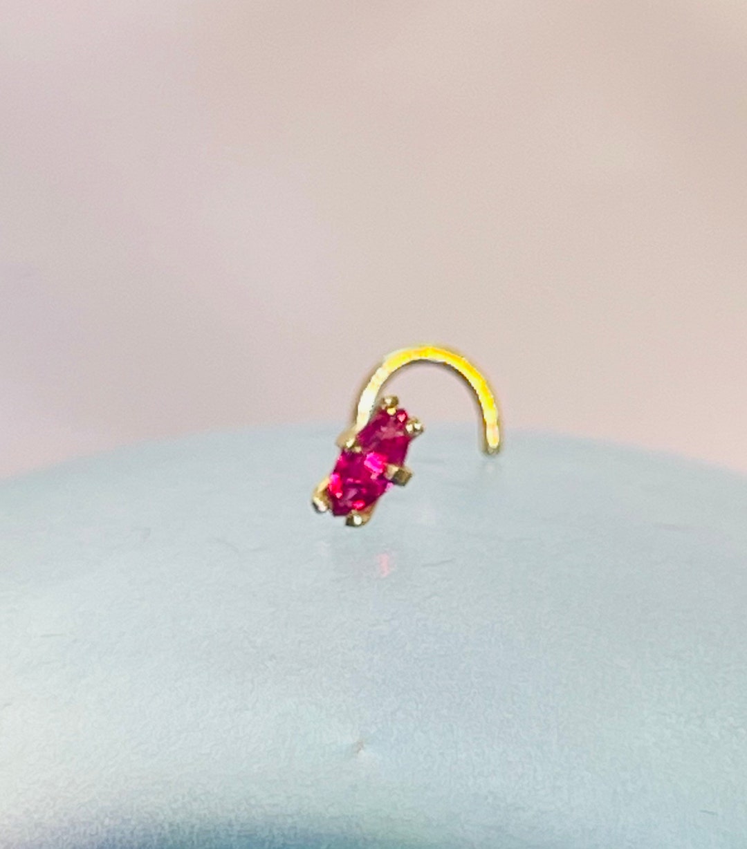 Natural Marquis Ruby 4x2mm 14K Yellow Gold Curved Nose Stud Piercing ...