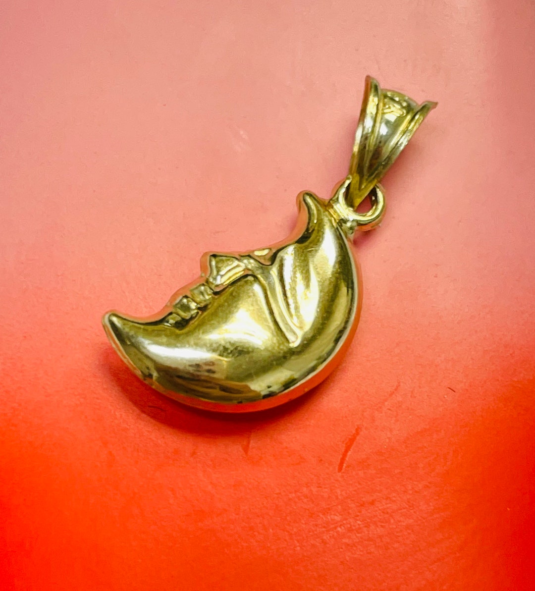 Cute! 10K Yellow Gold Puffy Moon Face Charm Pendant - Etsy