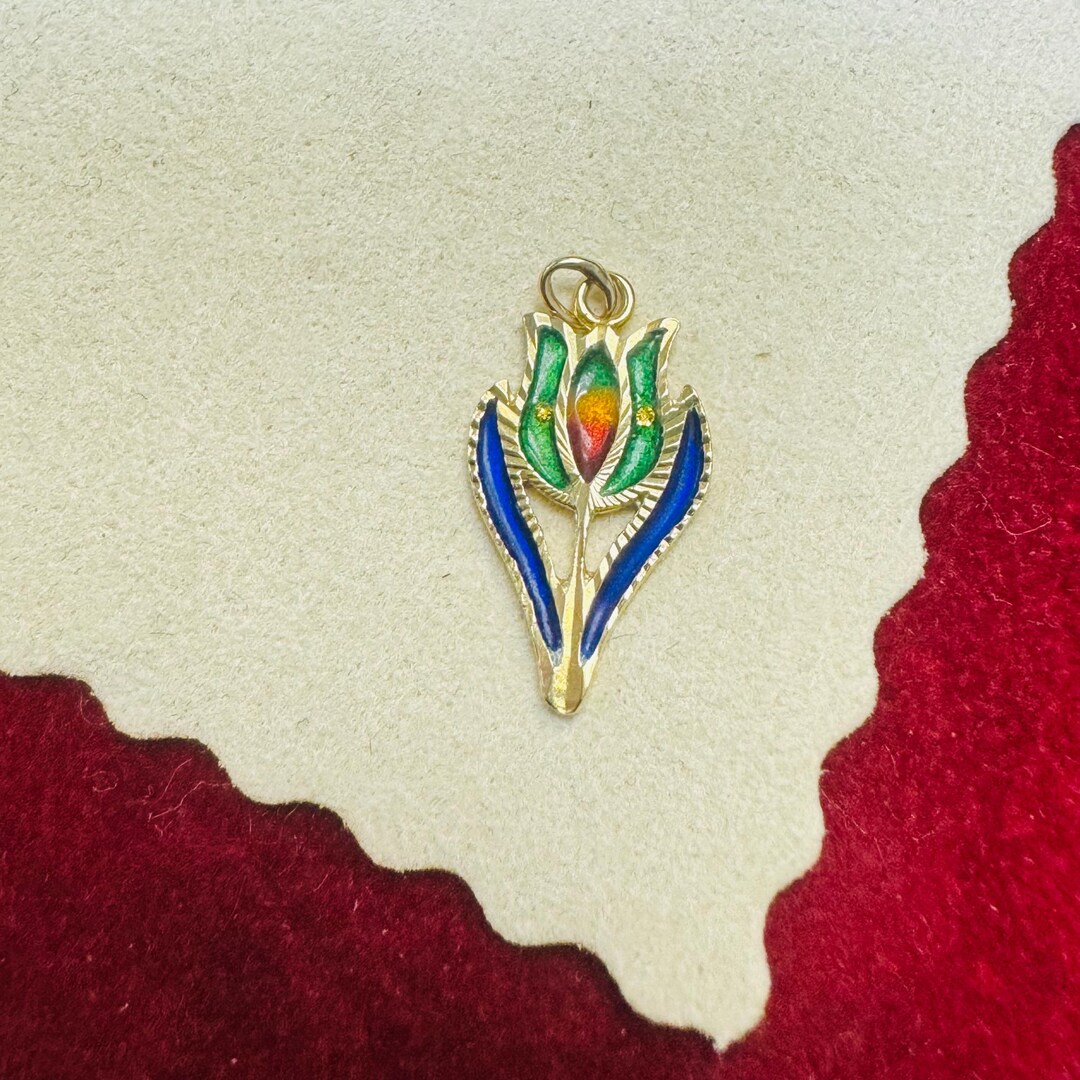Solid 14K Yellow Gold Colorful Tulip Flower Enamel Charm Pendant - Etsy