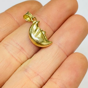 Cute! 14K Yellow Gold Puffy Moon Face Charm Pendant - Etsy