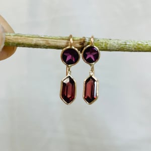 Vivid Rhodolite Purple Star and Red Hexagon Garnet Drop Earrings in ...