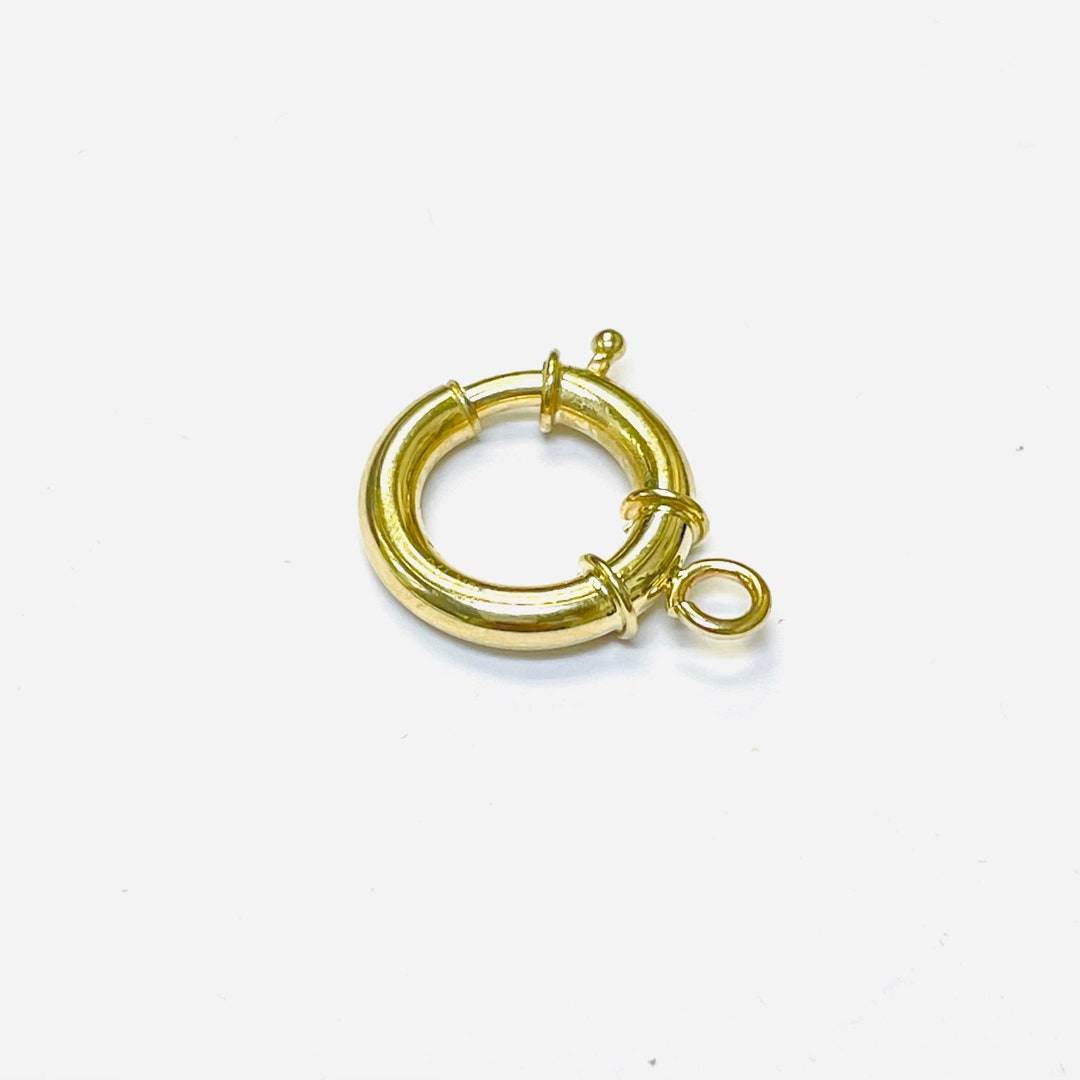 16mm Large Solid 10K Yellow Gold Spring Ring Clasp Finding Connector ...
