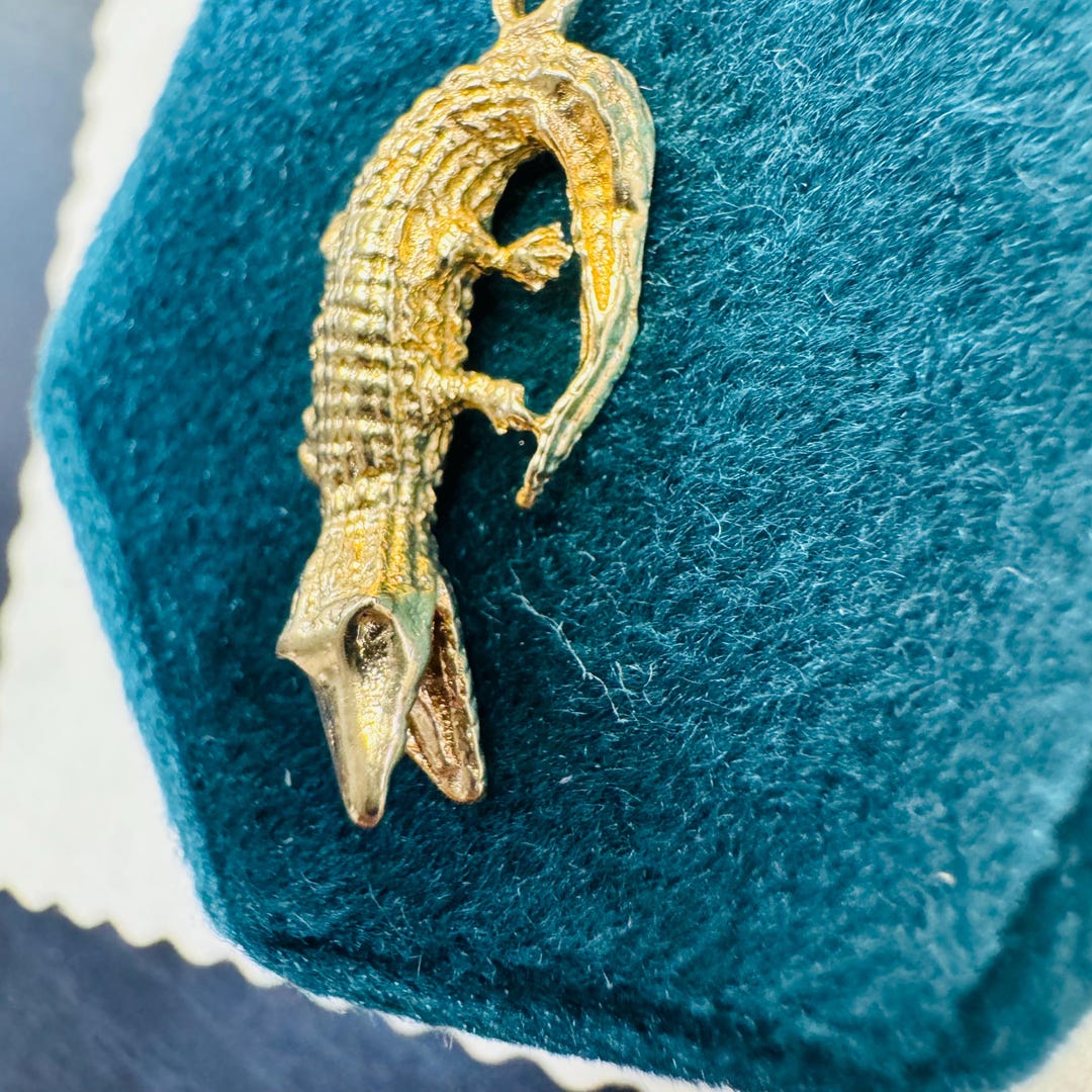 14K Yellow Gold Alligator Crocodile Charm Pendant 1.4" - Etsy
