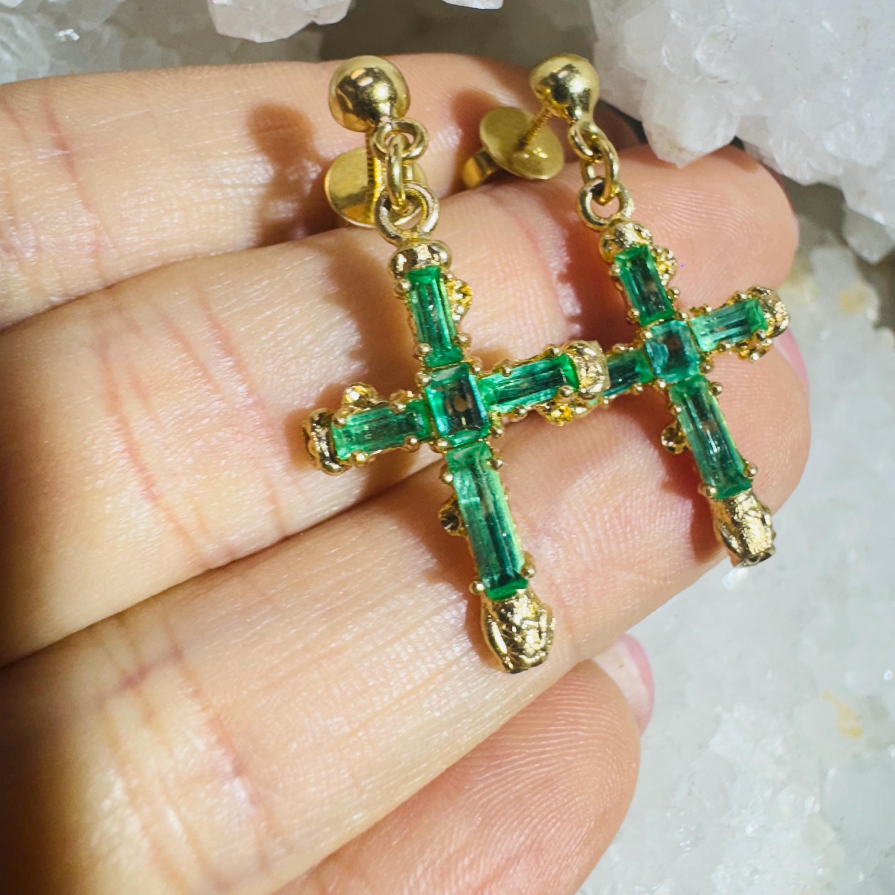 Emerald cross earrings store