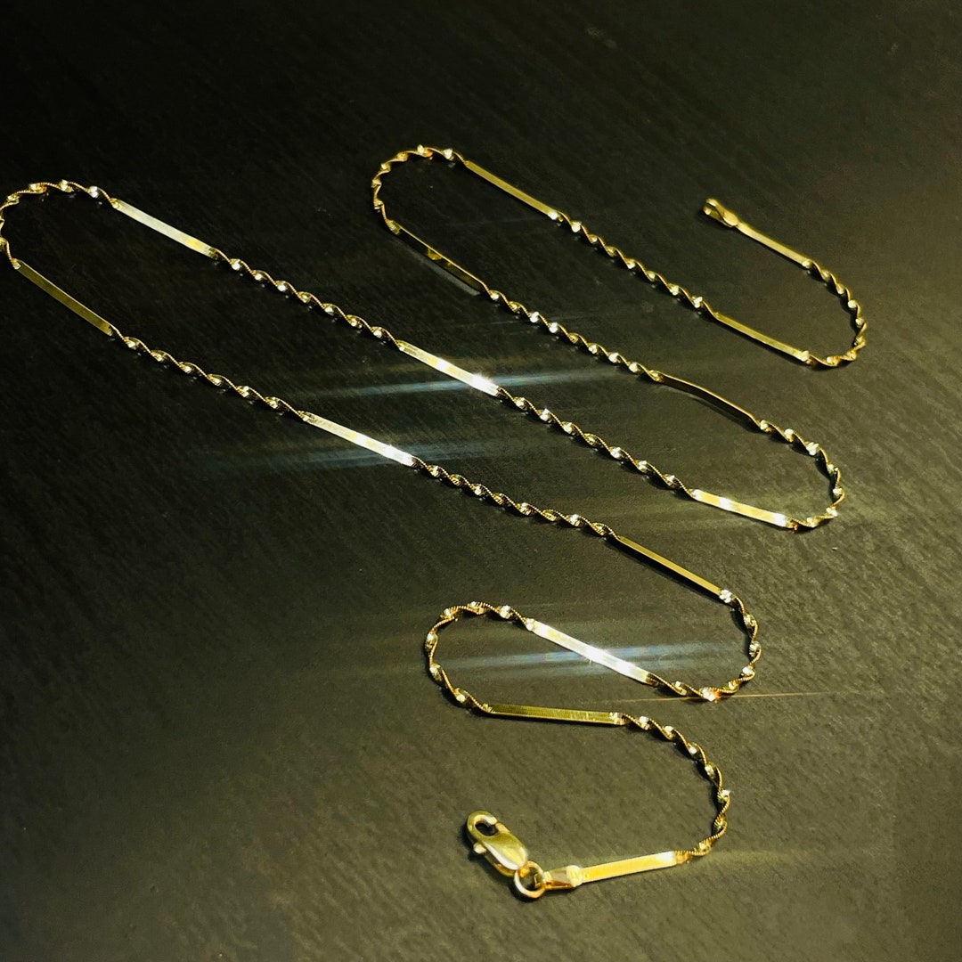 18" 1mm Solid 10K Yellow Gold Sparkly Spiral Herringbone Twisted Rope ...