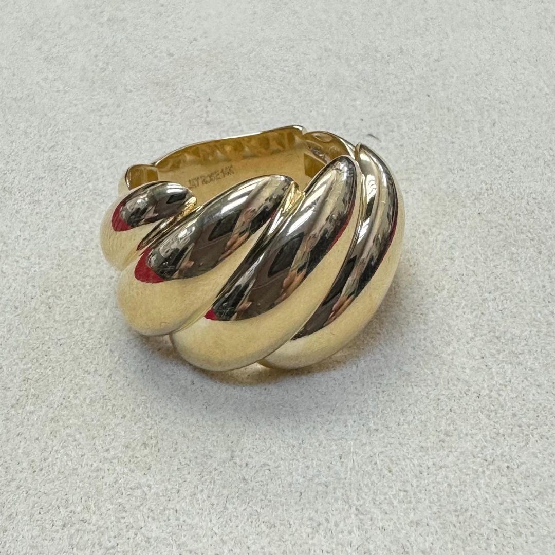 14K Yellow Gold Large Domed Twist Shrimp Patter Ring Size 8 - Etsy