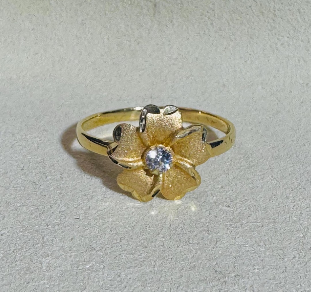 Solid 14K Yellow Gold Hibiscus Flower Ring Size 7 - Etsy