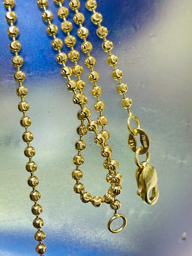 Solid 10K Yellow Gold 20" 2mm Diamond Cut Moon Beaded Ball Bead Chain ...