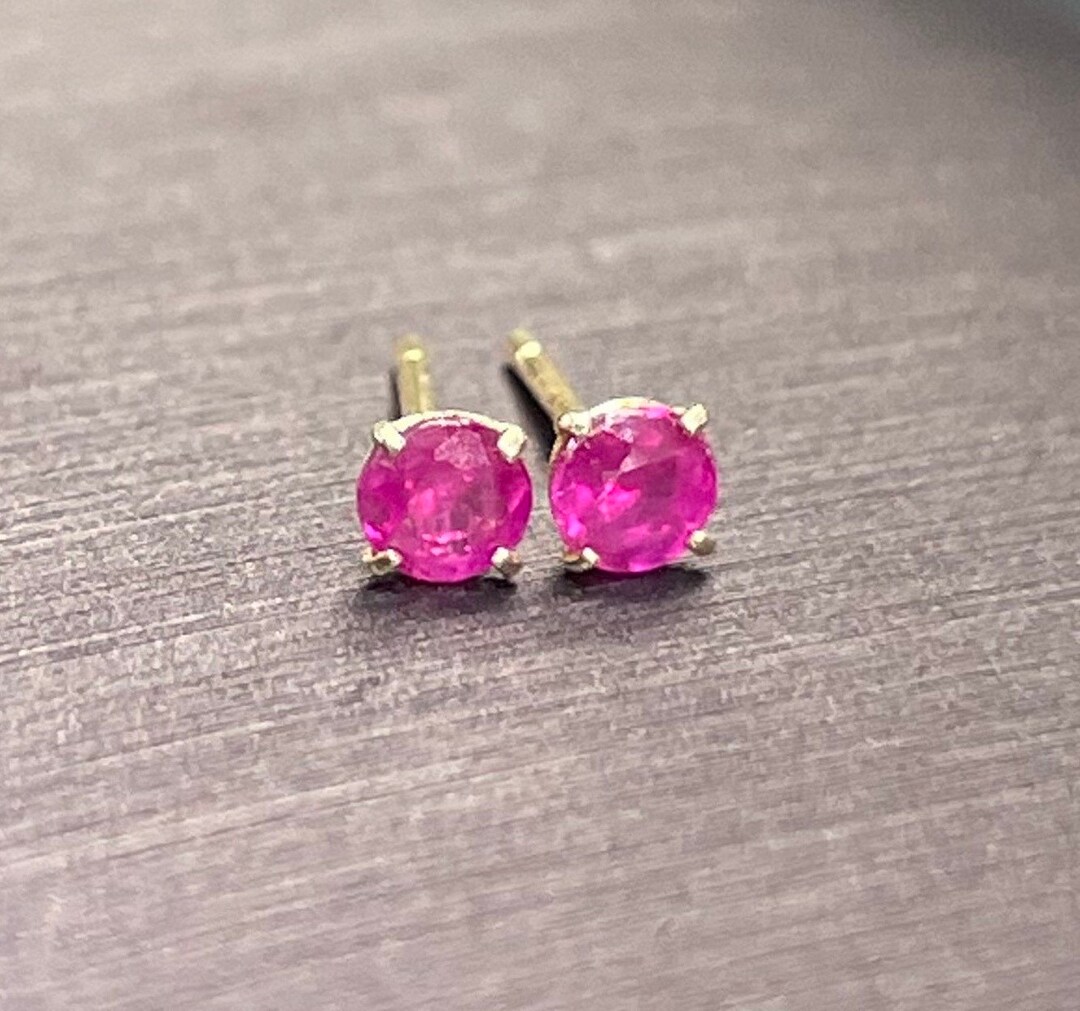 Natural 3mm Ruby Solid 14K Yellow Gold Earring Studs - Etsy