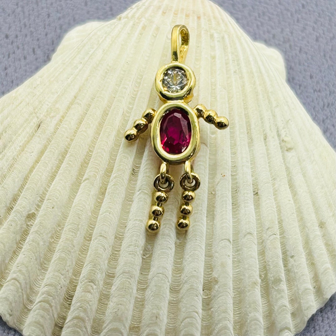 14K Solid Yellow Gold Little Boy Figure With CZ Charm Pendent - Etsy