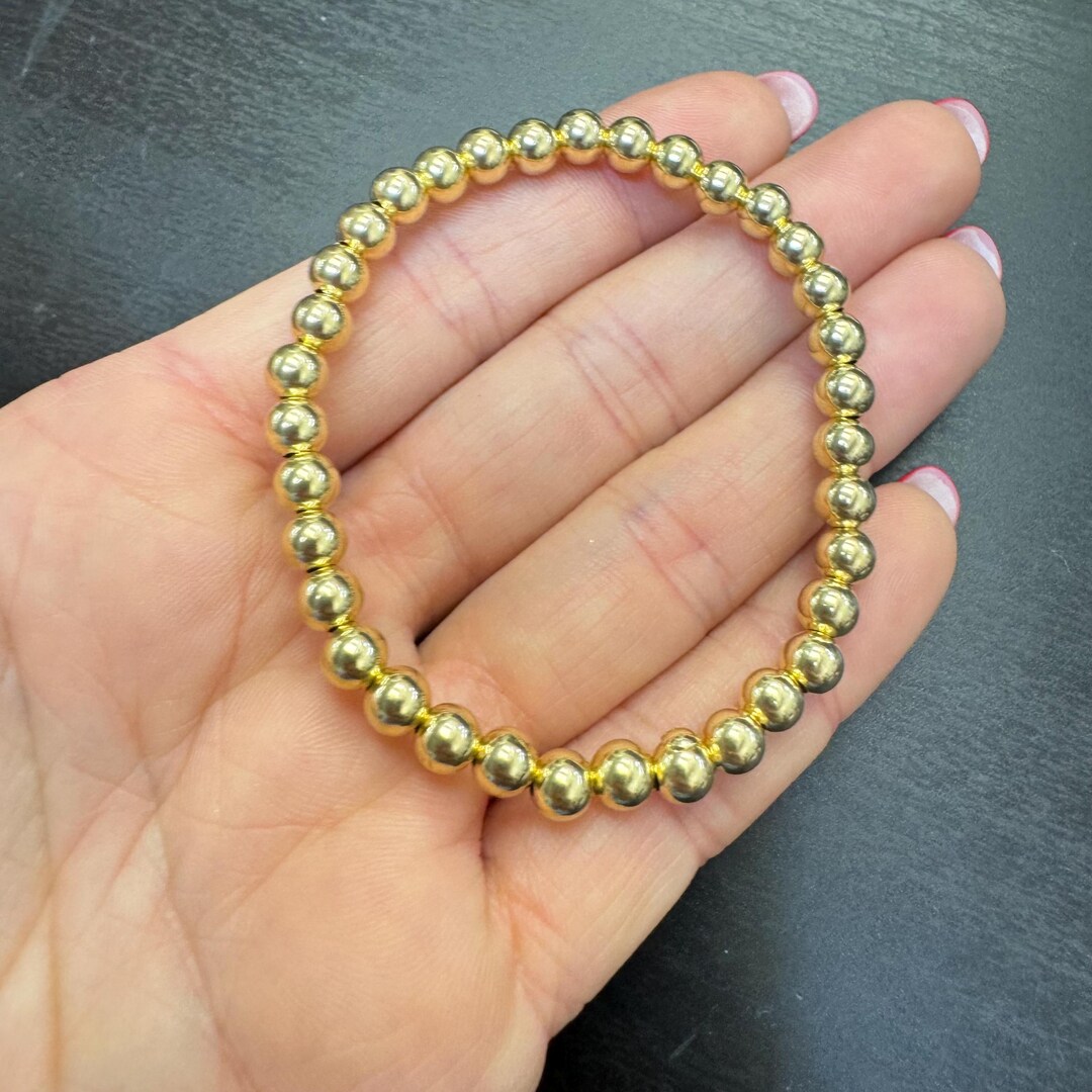 Shining 5mm 14K Yellow Gold Beaded Ball Chain Bracelet Strech 6-6.75 ...