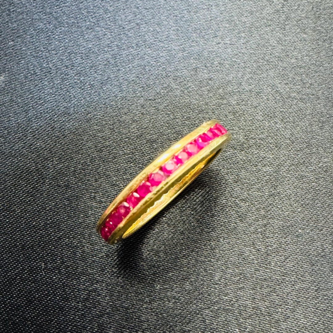 Gorgeous! Glowing Ruby Solid 14 Yellow Gold Channel Set Eternity Ring ...
