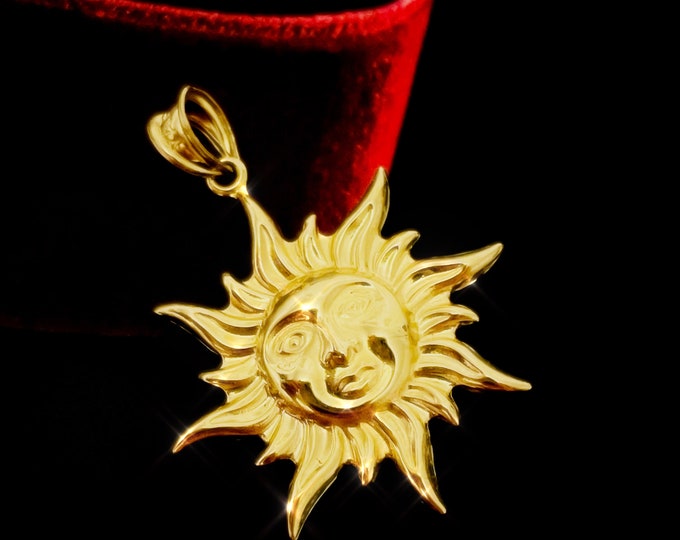 14K Yellow Gold Lovely 1.25" Detailed Sun With a Face Pendant Charm - Etsy