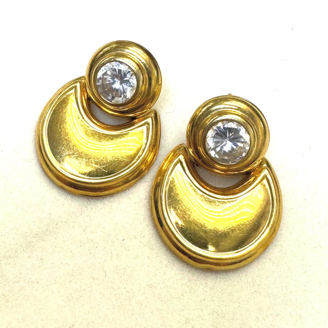 Cute! Solid 18K Yellow Gold Vintage 90s Earrings With Moon Shape and ...