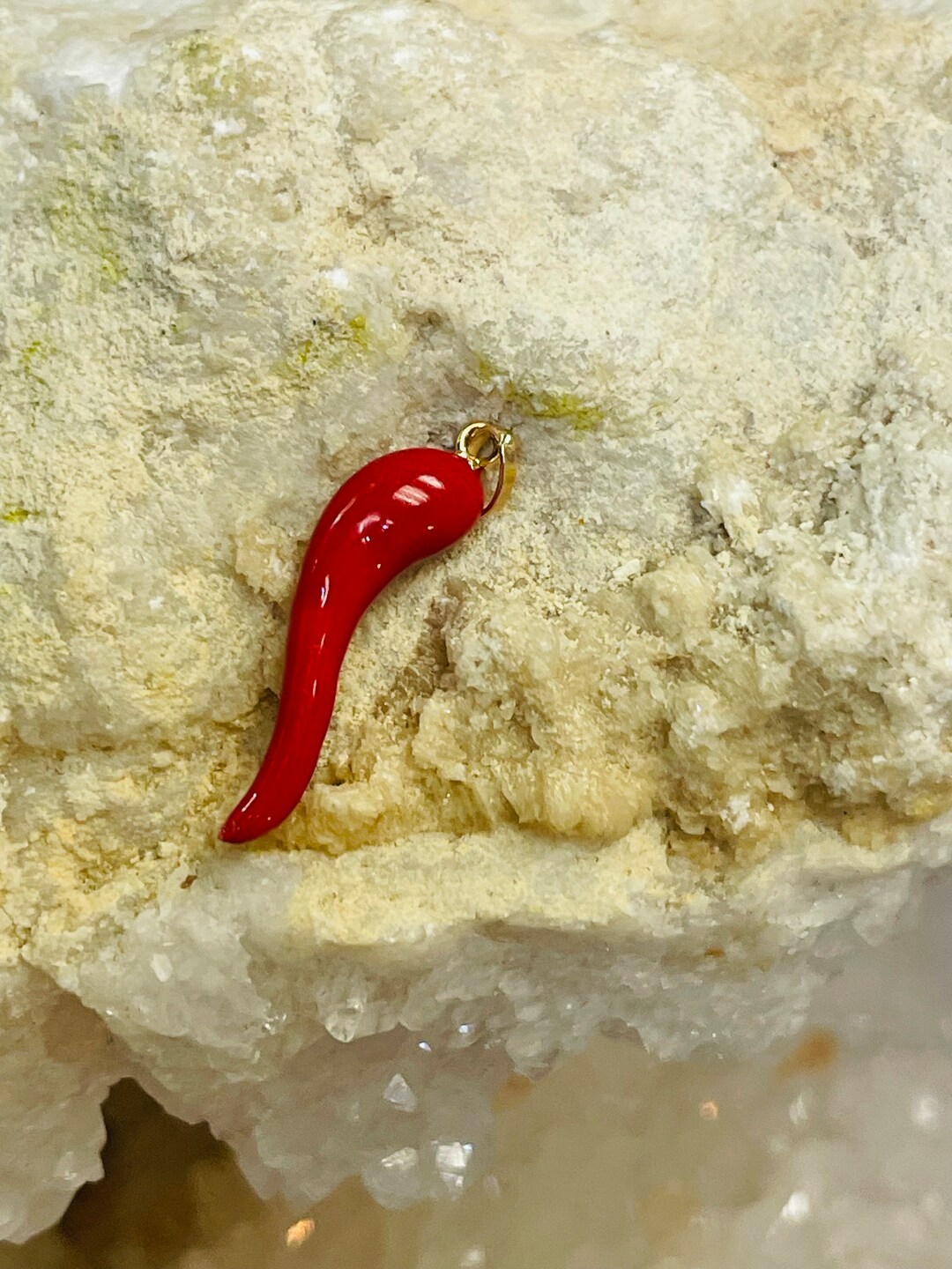 14K Yellow Gold Red Enamel Chili Pepper Italian Horn Pendant Charm 1 ...