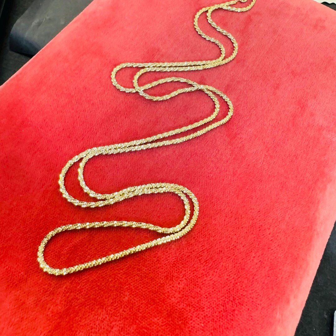 24” 1.5mm Solid Real 14K Yellow Gold Diamond Cut Sparkly Rope Link ...