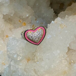 So Cute! Pave Solid 14K Yellow Gold and Candy Pink Enamel Puffed Domed ...