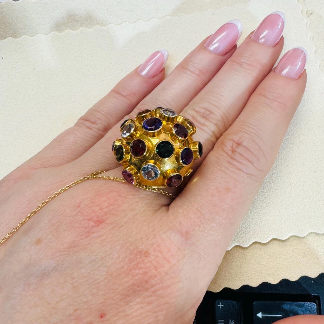 Large Size Vintage 18K Yellow Gold Multi Gem Sputnik Ring Size 8.5 H Stern - Etsy