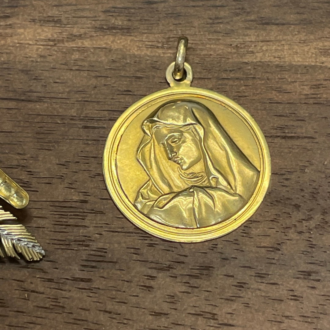 Solid 18K Yellow Gold Religious Icon Virgin Mother Mary - Etsy
