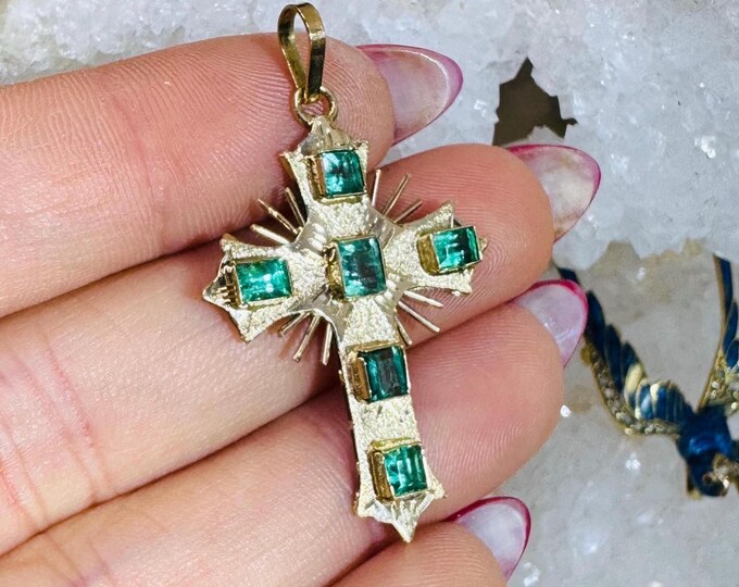 Natural Colombian Emerald 18K Yellow Gold Cross Pendant - Etsy