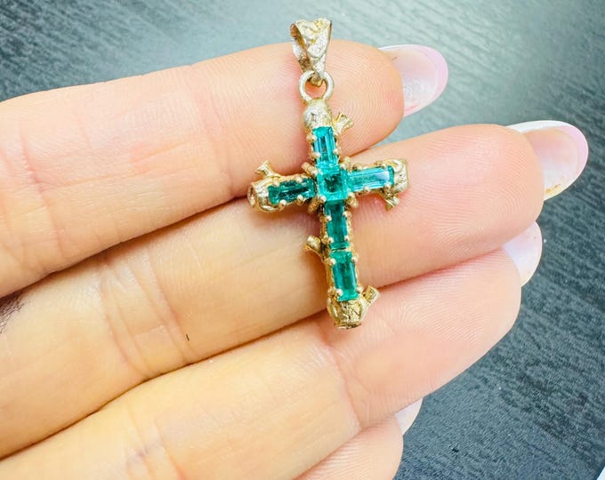 Natural Colombian Emerald 18K Yellow Gold Branch Cross Pendant - Etsy