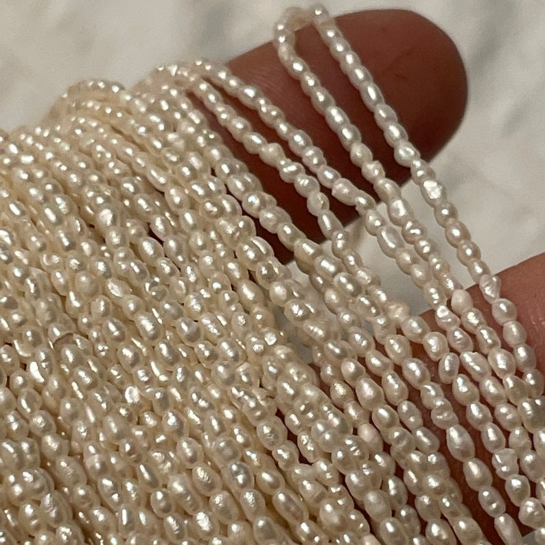 16” Tiny 1mm Rice Natural Seed Pearl Full Strand for Stringing Antique ...