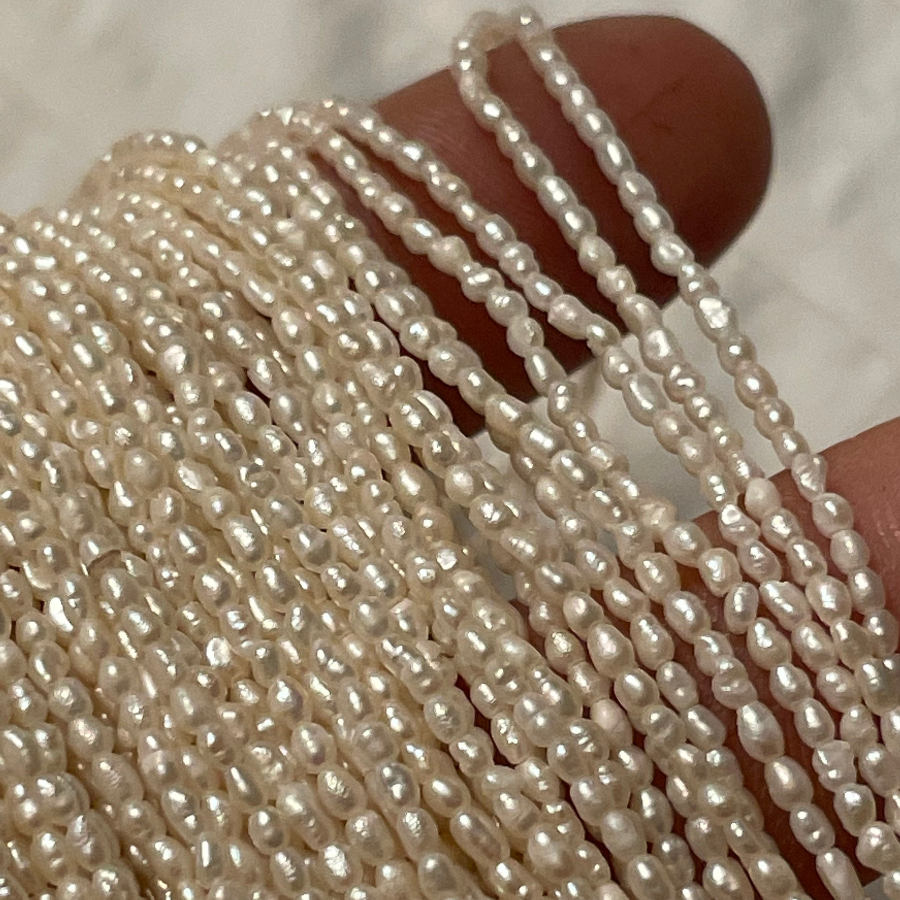 16” Tiny 1mm Rice Natural Seed Pearl Full Strand for Stringing Antique ...
