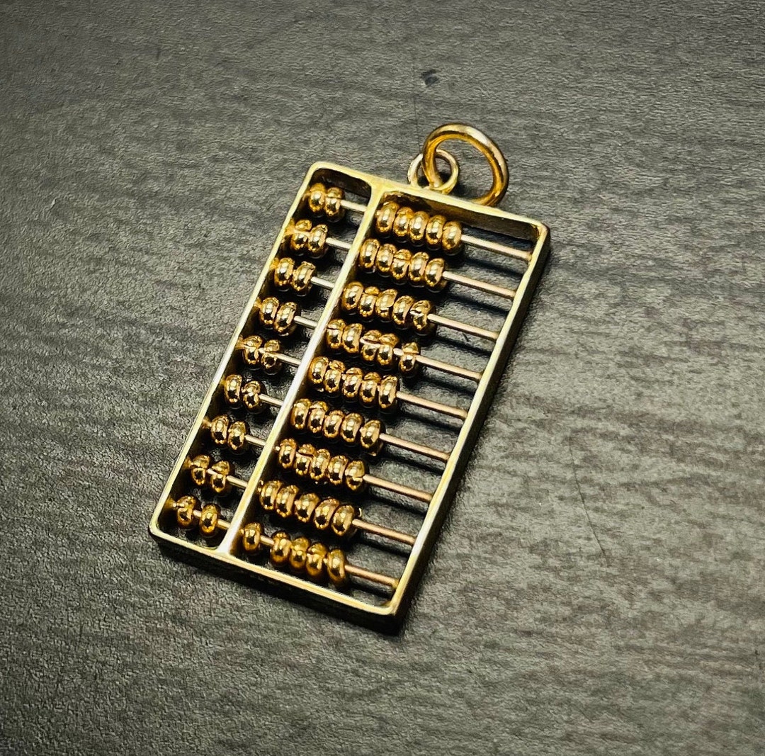 Cute! Vintage 14K Yellow Gold Abacus Charm Mechanical Charm Pendant 1x ...