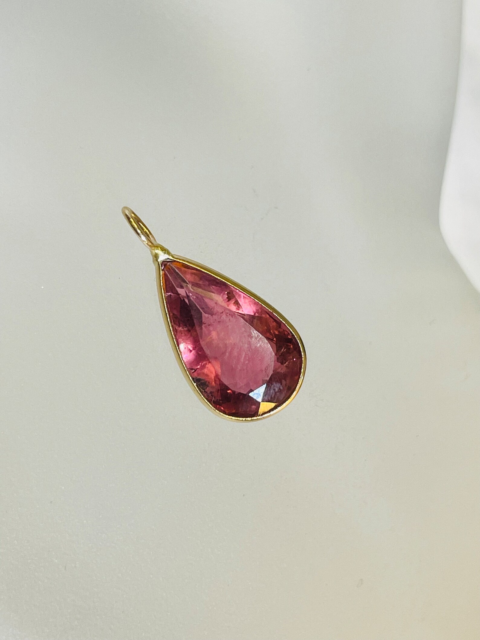 4.7CT 14K Yellow Gold Vivid Raspberry Pink Tourmaline Pear Cut Charm or ...