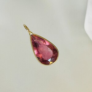 4.7CT 14K Yellow Gold Vivid Raspberry Pink Tourmaline Pear Cut Charm or ...
