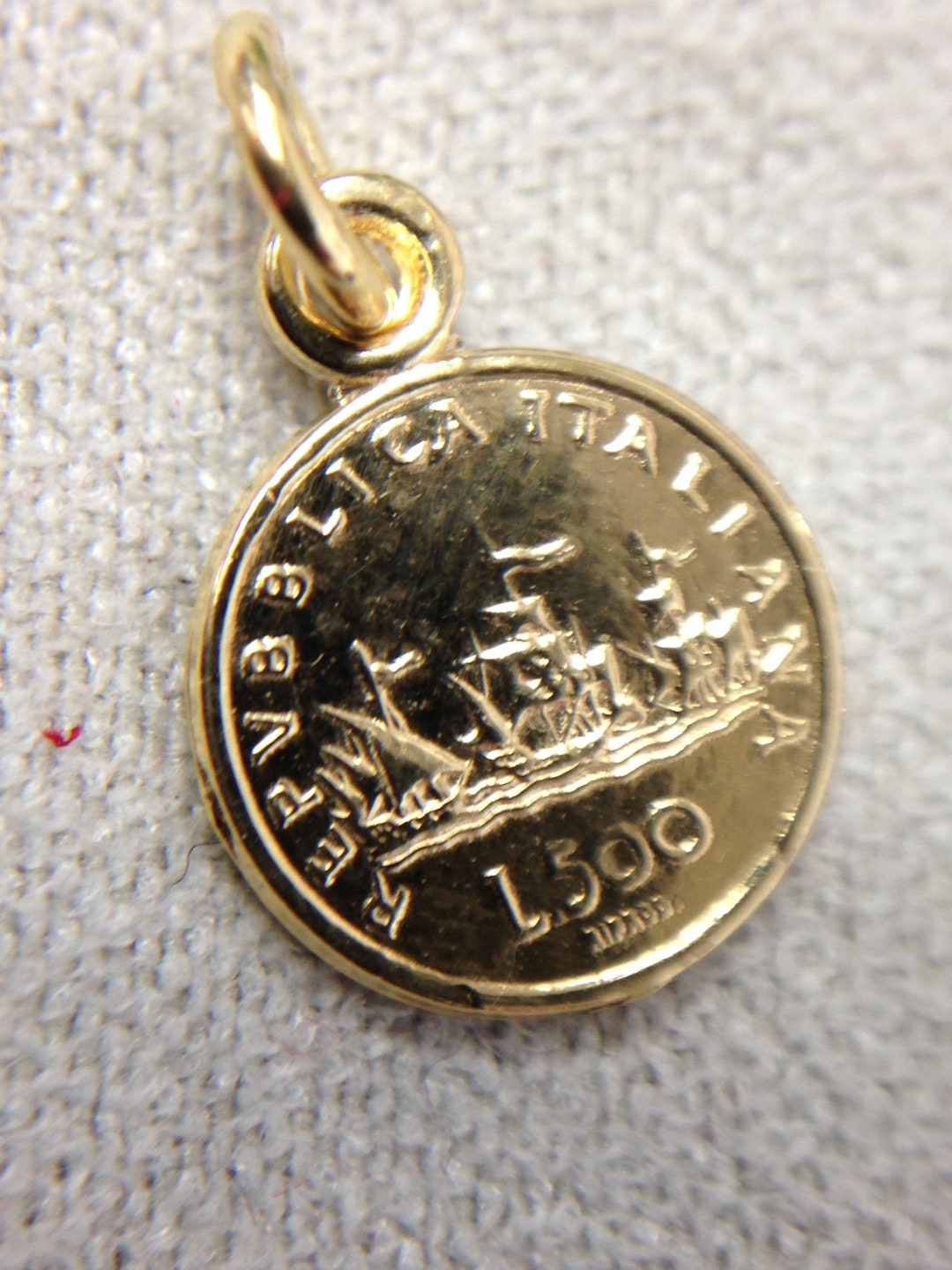Cute! Mini 8mm Solid 14K Yellow Gold Italian Coin Charm or Pendant Two ...