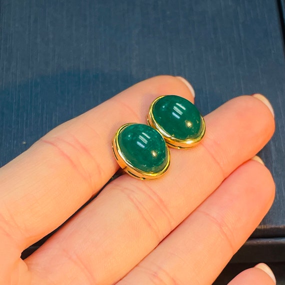 10CTW Natural Deep Green Colombian Emerald Cabochon 1… - Gem