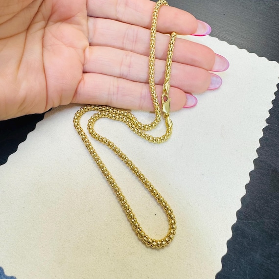 16" 3mm 14K Yellow Gold Popcorn Link Chain Necklace - Gem