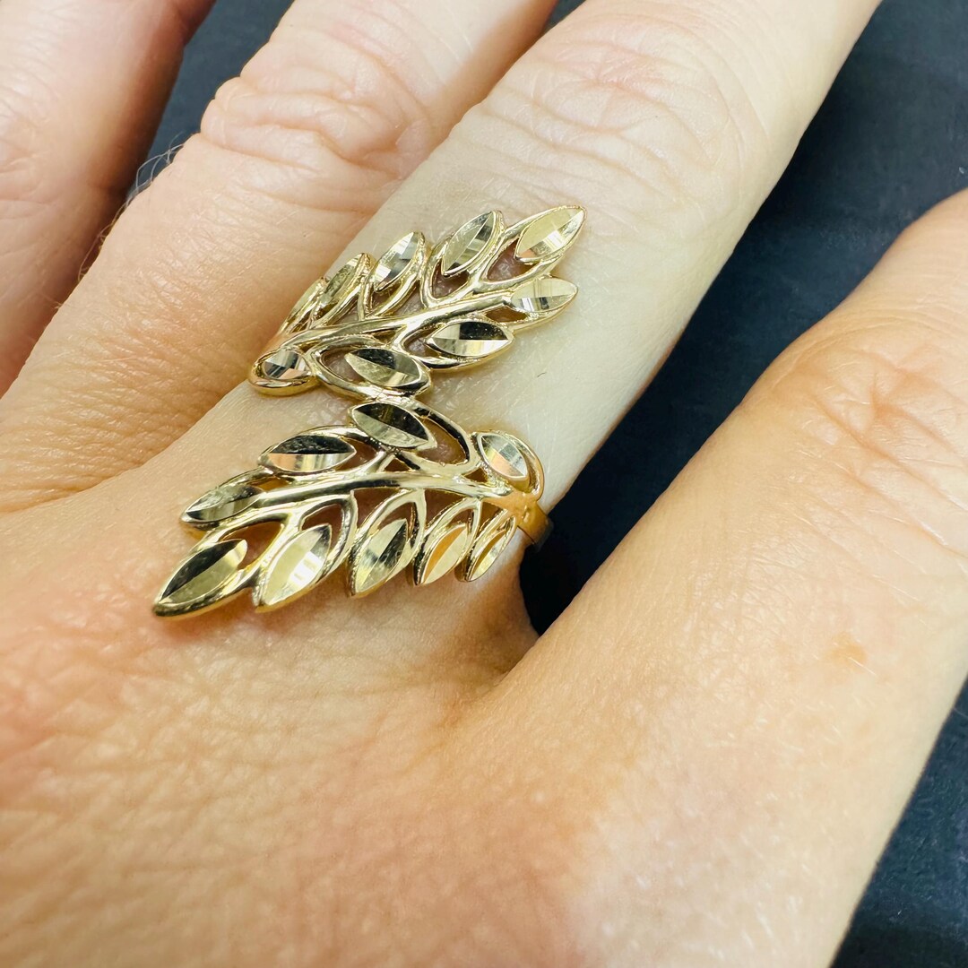 Solid 14K Yellow Gold Diamond Cut Leaf Wrap Ring Size 6 - Etsy