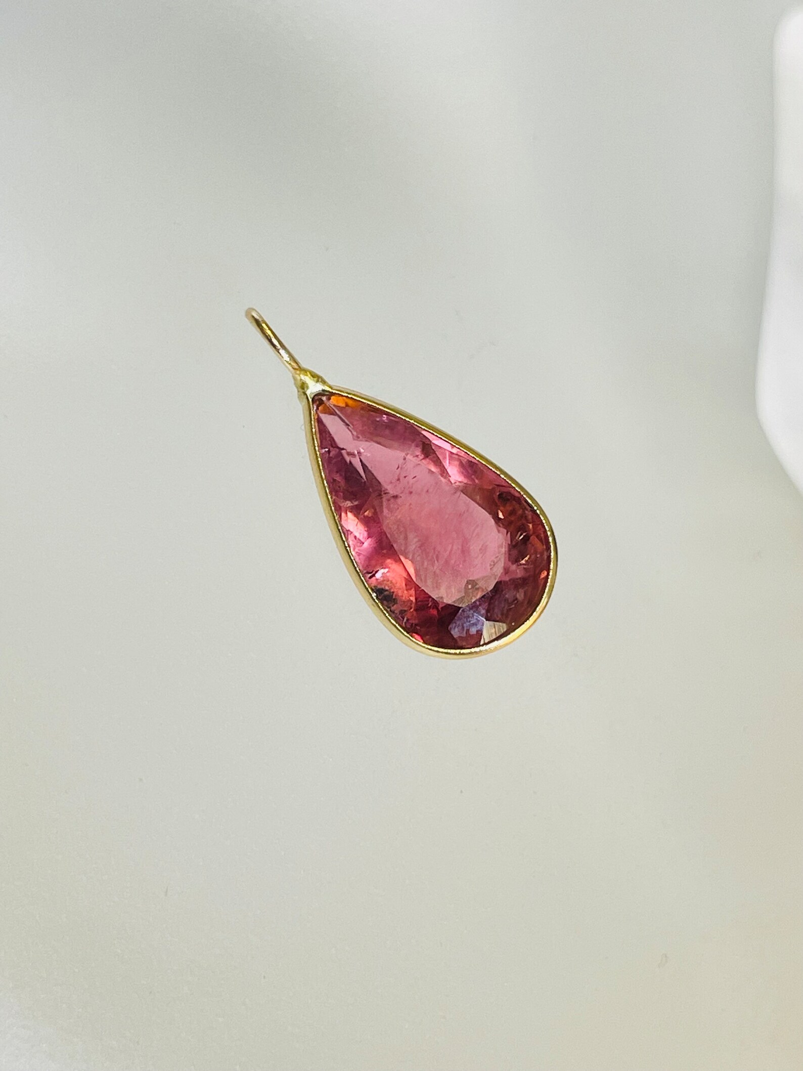4.7CT 14K Yellow Gold Vivid Raspberry Pink Tourmaline Pear Cut Charm or ...
