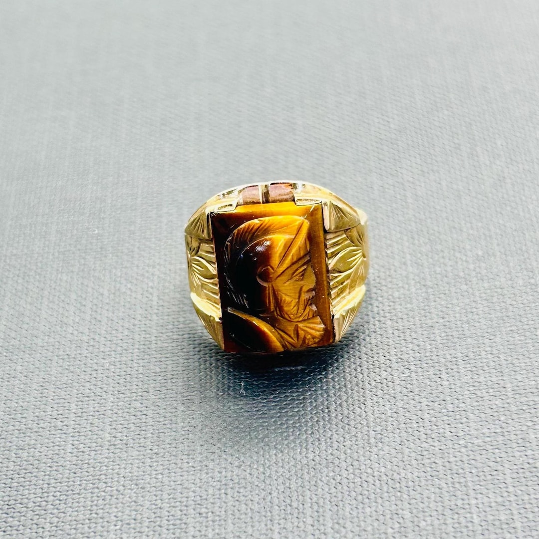 10K Solid Rose Gold Tiger Eye Ring Size 8.5 - Etsy