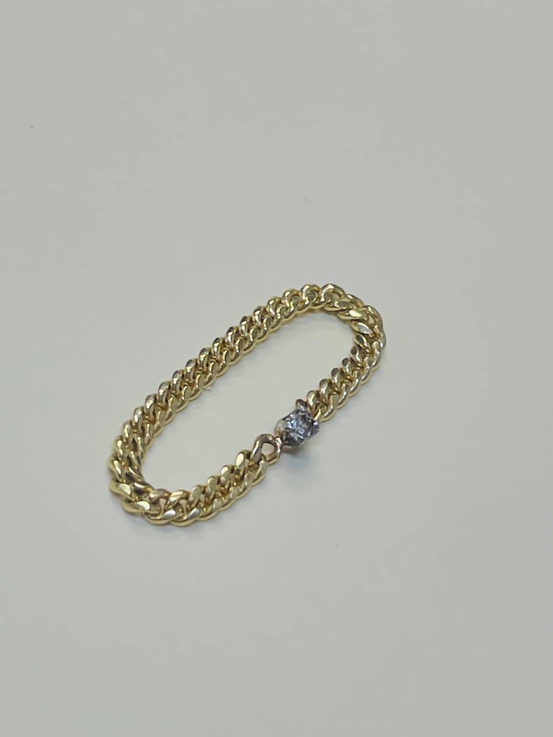 Natural Old Mine Cut Diamond .10CT 14K Yellow Gold Curb Link Chain Ring ...