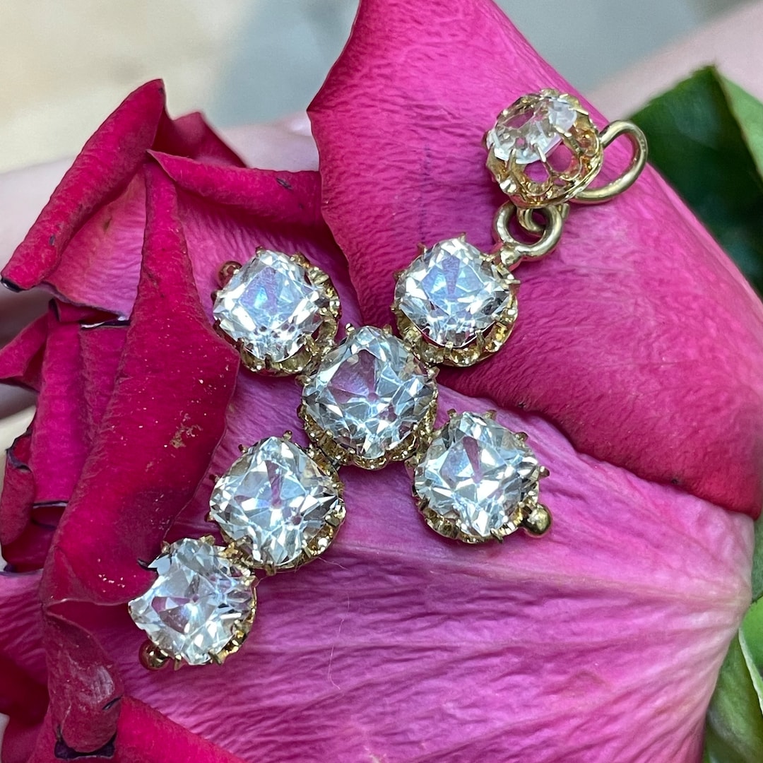 Amazing! Antique Peruzzi Old Cut White Topaz and Solid 18K Yellow Gold ...