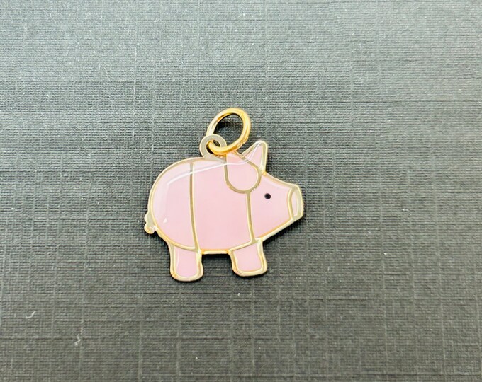 Solid 14K Yellow Gold Pink Piggy Enamel Pig Charm Pendant - Etsy