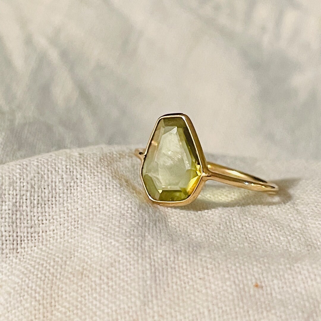 Unique! Bright Green Peridot Avante Garde Geometric Shape Cut 18K ...