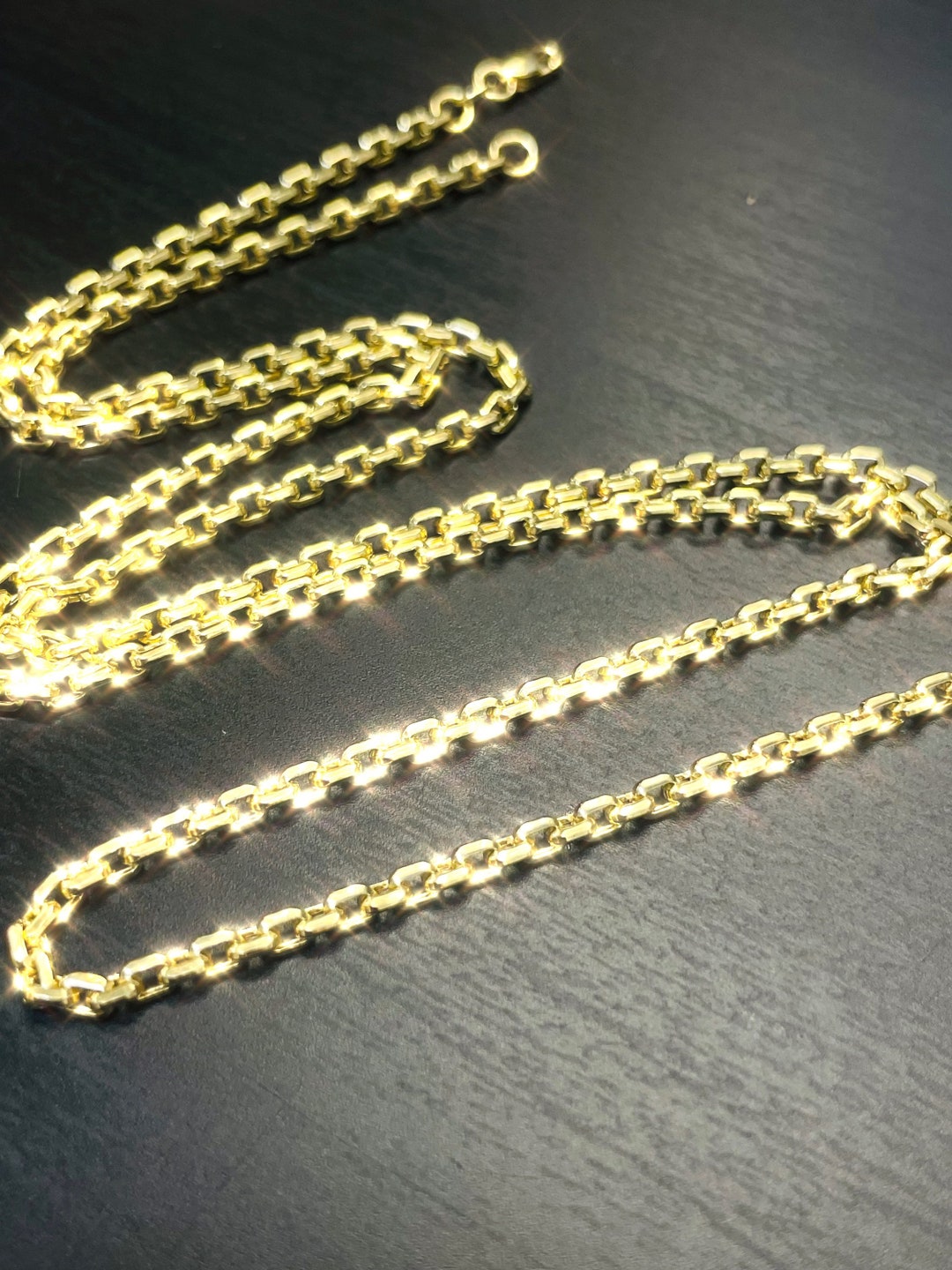 Gorgeous Solid 10K Yellow Gold 3mm 20" Rectangular Box Link Chain ...