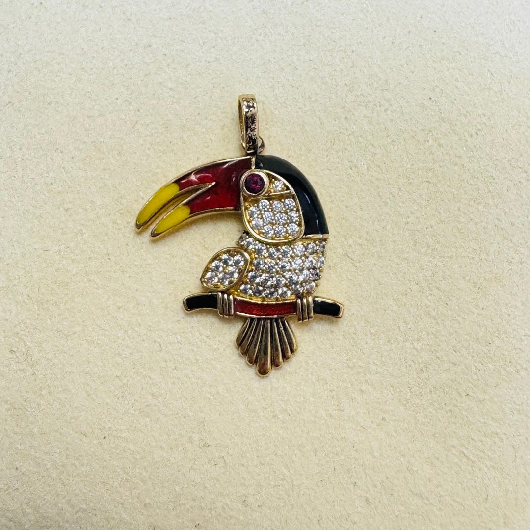 Cutest! 14K Yellow Gold Enamel Toucan Colorful Charm Pendant - Etsy
