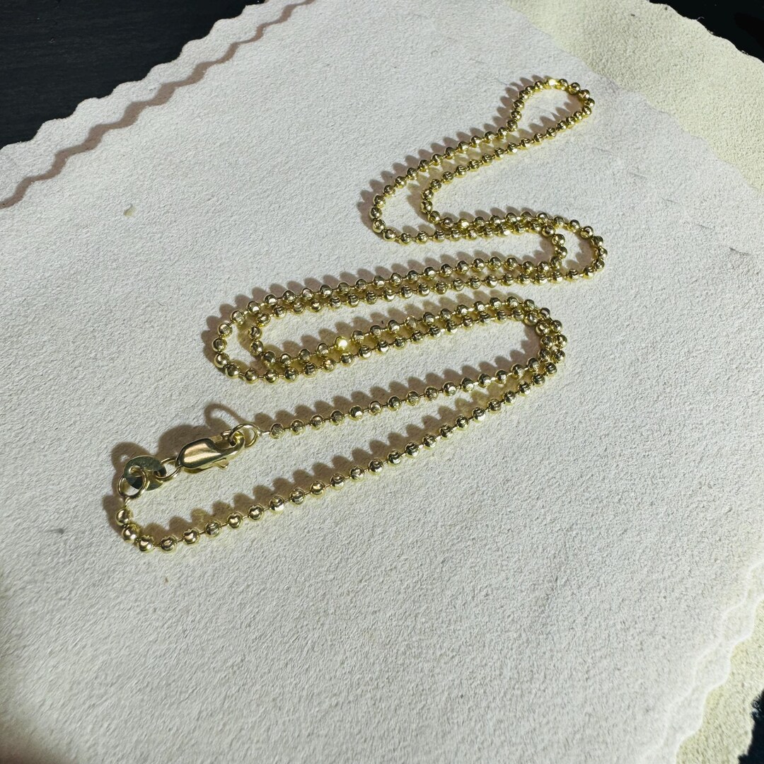 Solid 10K Yellow Gold 20" 2mm Diamond Cut Moon Beaded Ball Bead Chain ...
