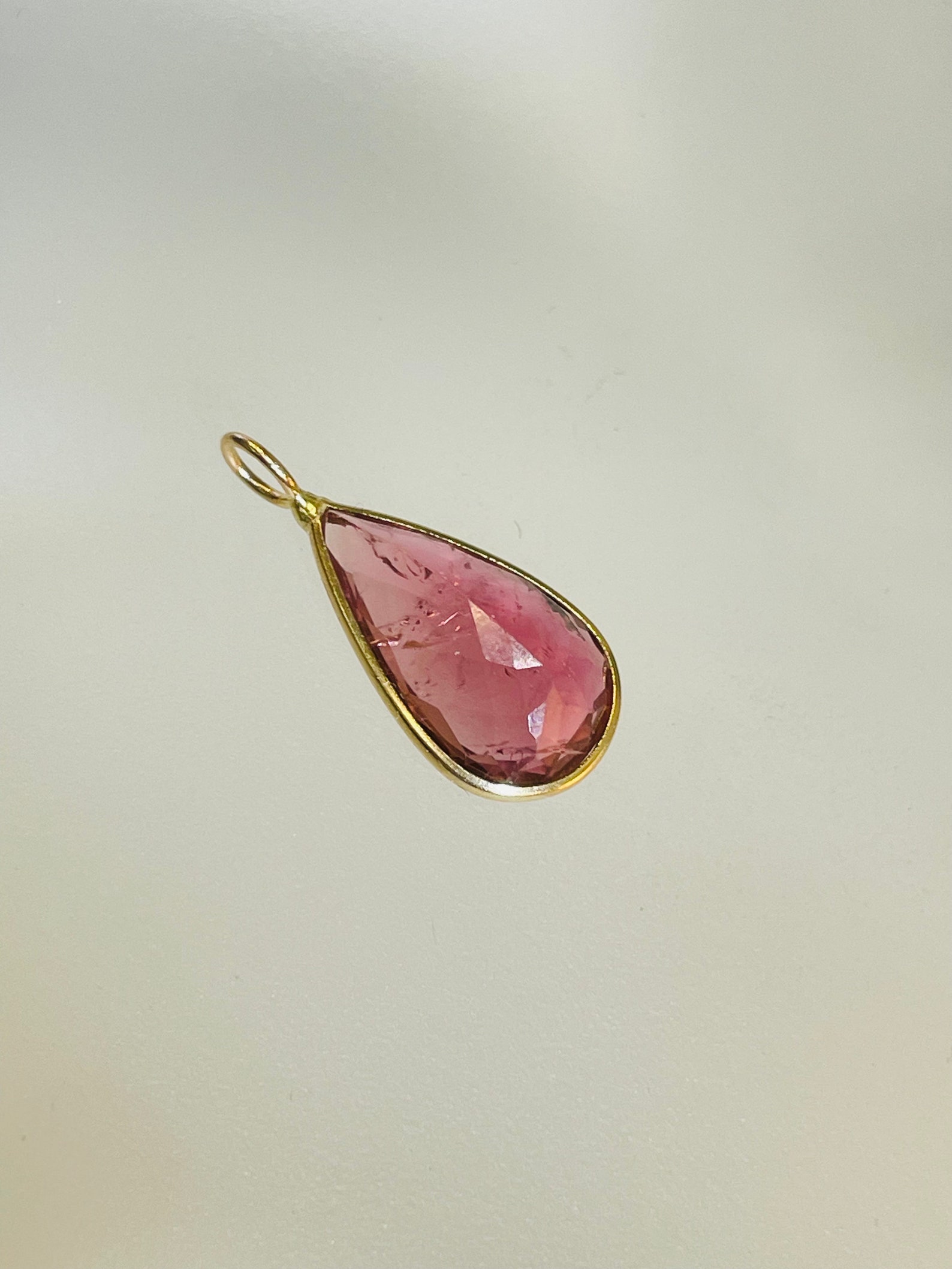 4.7CT 14K Yellow Gold Vivid Raspberry Pink Tourmaline Pear Cut Charm or ...