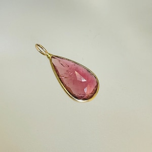 4.7CT 14K Yellow Gold Vivid Raspberry Pink Tourmaline Pear Cut Charm or ...