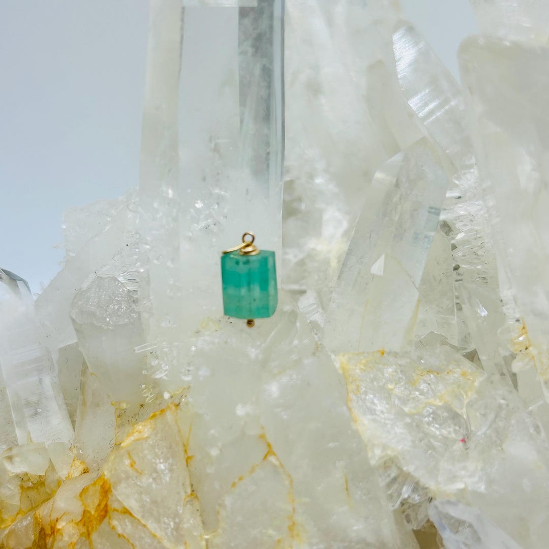 3.5CT Natural Rough Emerald Charm in Solid 14K Yellow Gold Pendant - Etsy