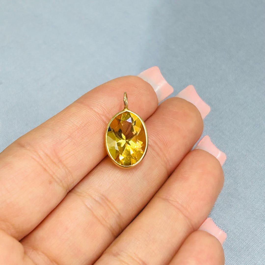 14K Yellow Gold Yellow Natural Orangey Yellow Citrine Oval Cut Charm ...
