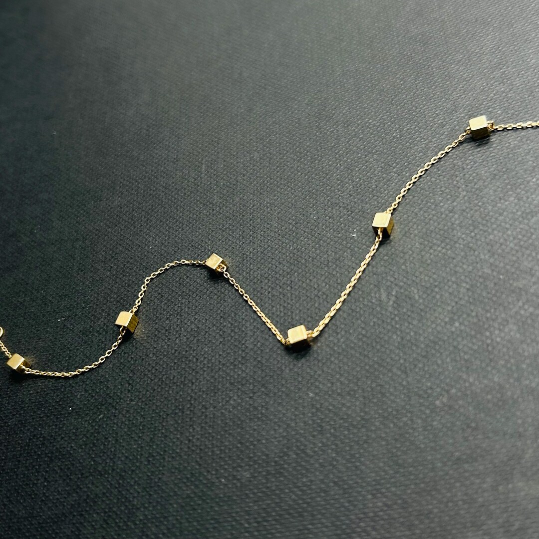 Cute! Soild 14K Yellow Gold Cube Chain Bracelet 7” - Etsy