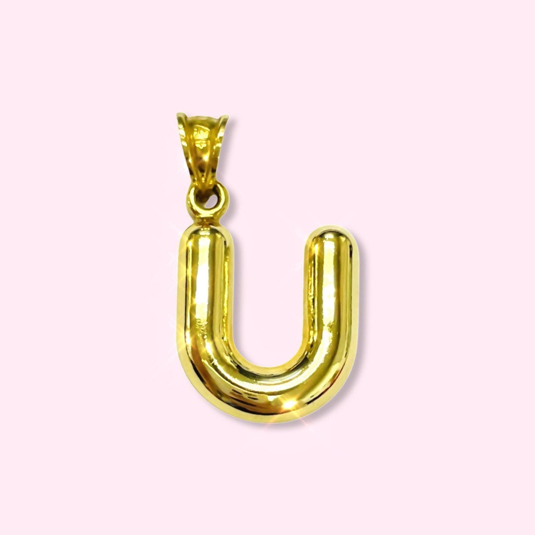 Cute 10K Yellow Gold Puffy Balloon Initial U Charm Pendant - Etsy